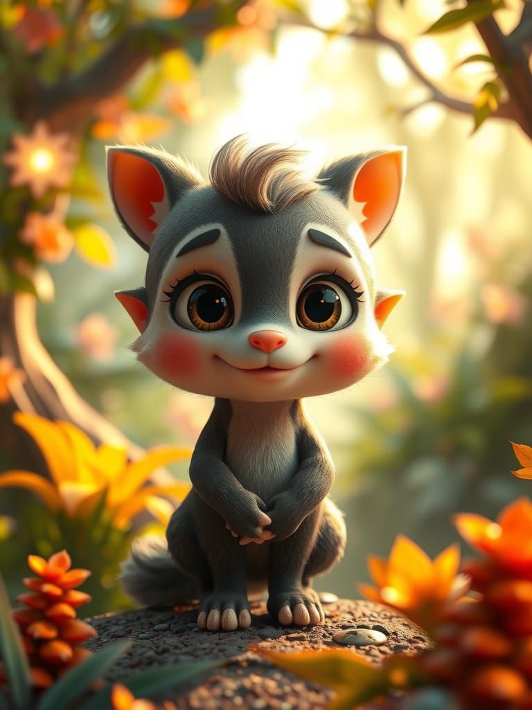 Whimsical CGI Character in Dreamlike Setting