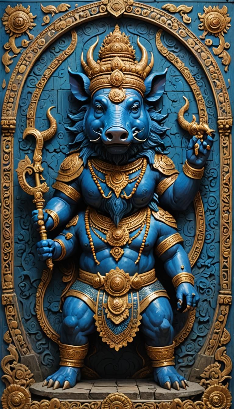 Blue anthropomorphic Boar is the Hindu god Vishnu Varaja - AI Generated ...