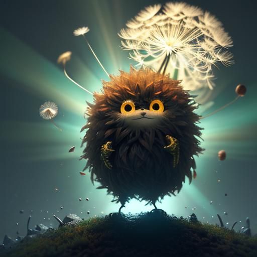 cute golden fluffy humanoid-dandelion monster, - AI Generated Artwork ...