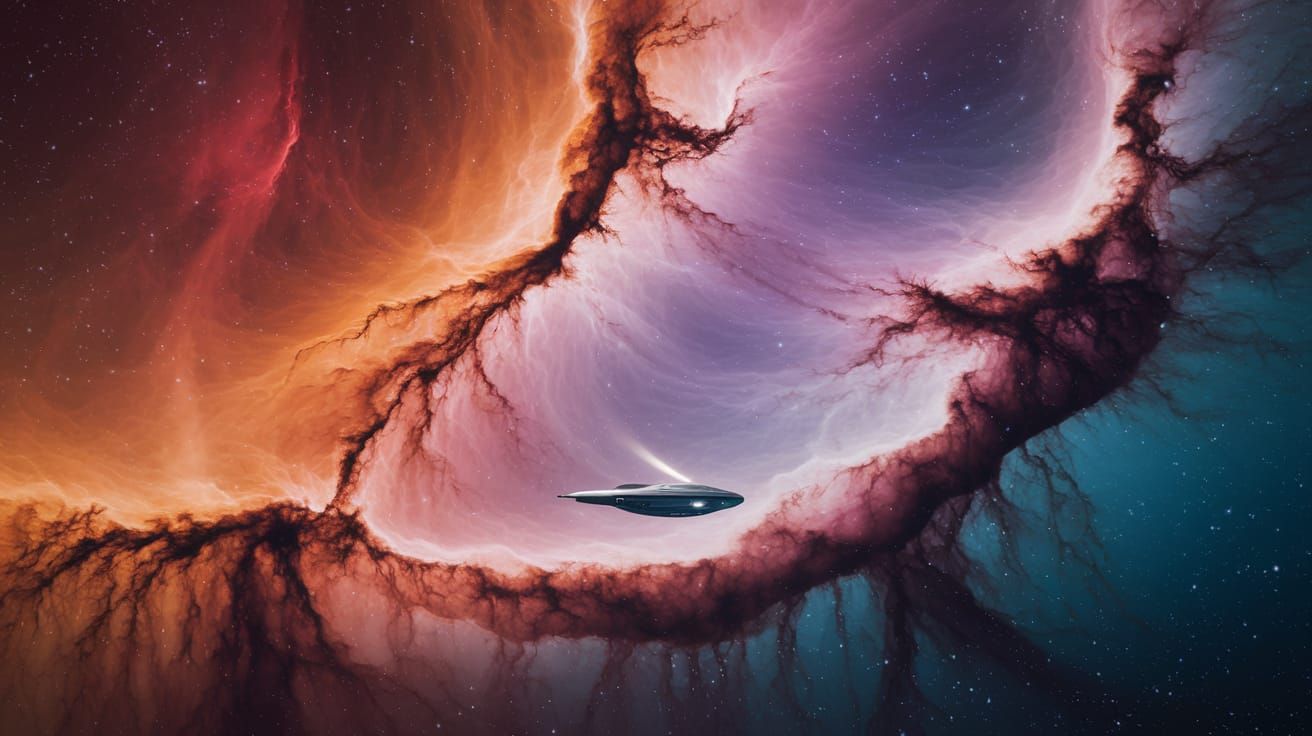 Exploring The Nebula - Cosmic Nebula Landscape in Vibrant Hu...