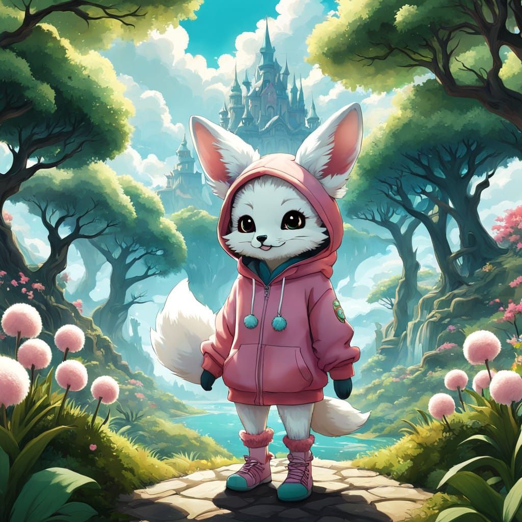 Cute Fennec Fox in Whimsical Fantasy Landscape - AI Art