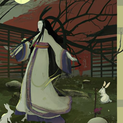 anthro-rabbit-priestess-tends-to-garden-in-moonlit-temple-grounds Yuki ...