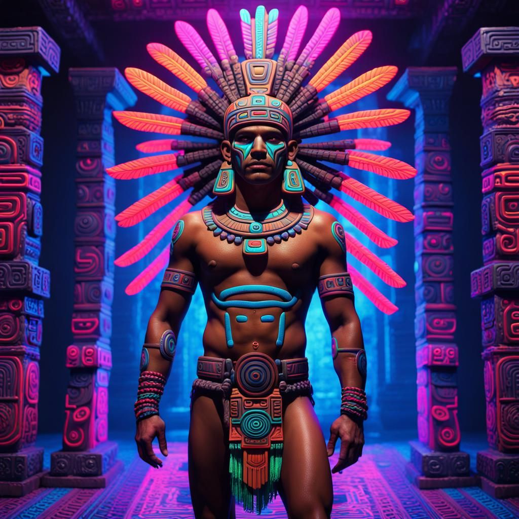 aztec man model physique, neon art - AI Generated Artwork - NightCafe ...