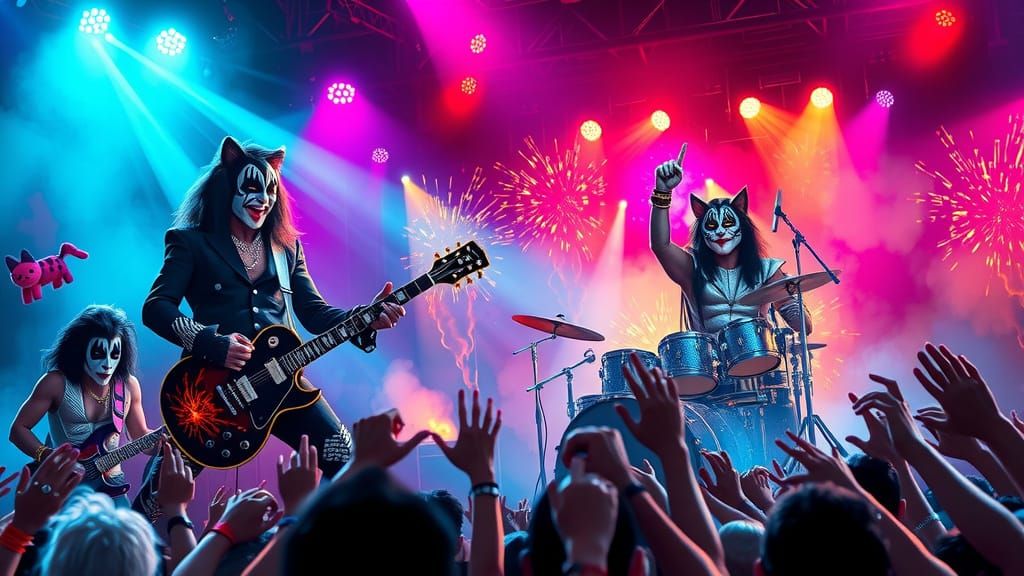 Feline Rock Band HISS Performs on a Vibrant Stage ... - AI Art