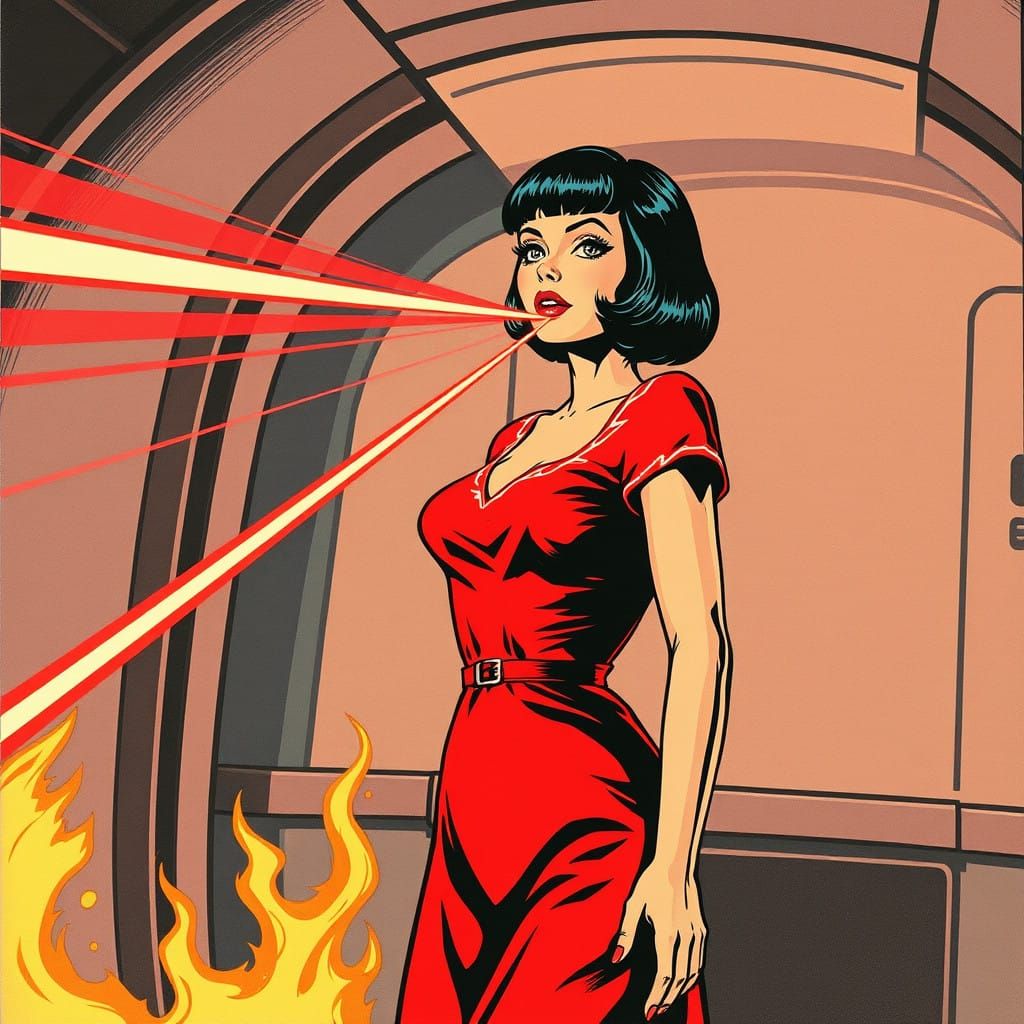 Vibrant Retro-Futuristic Comic Book Art of a Woman... - AI Art