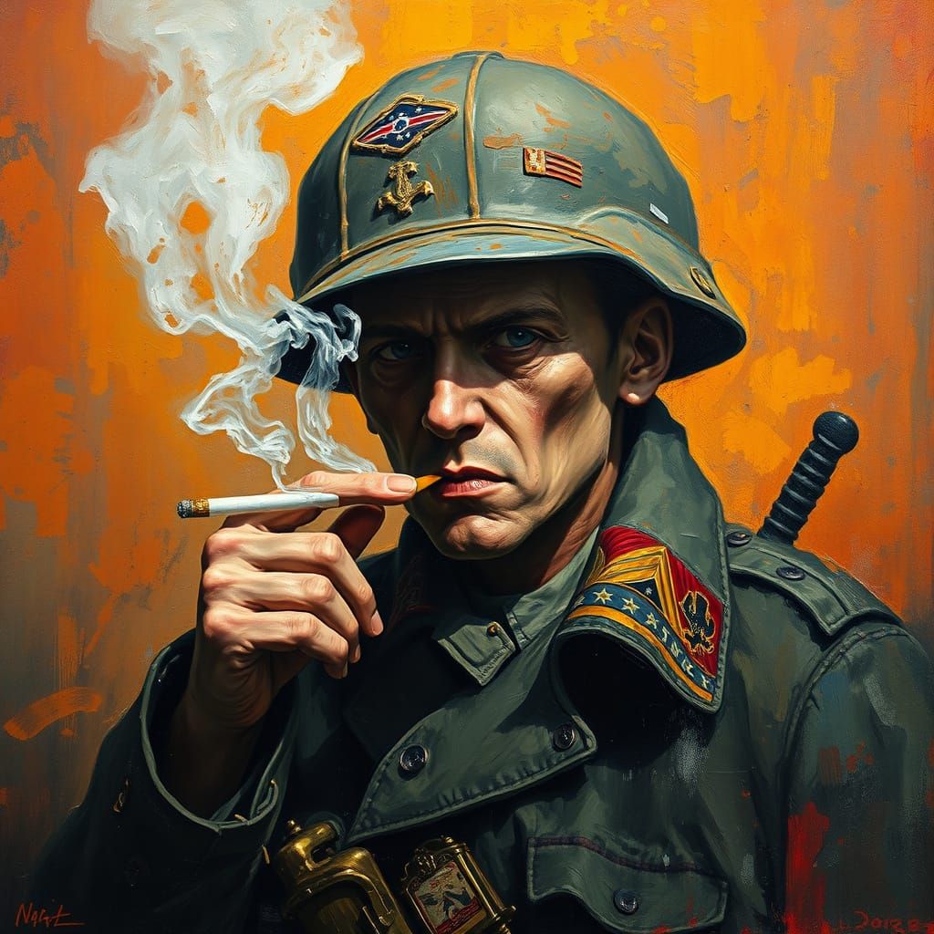 WW2 American soldier smoking cigarette