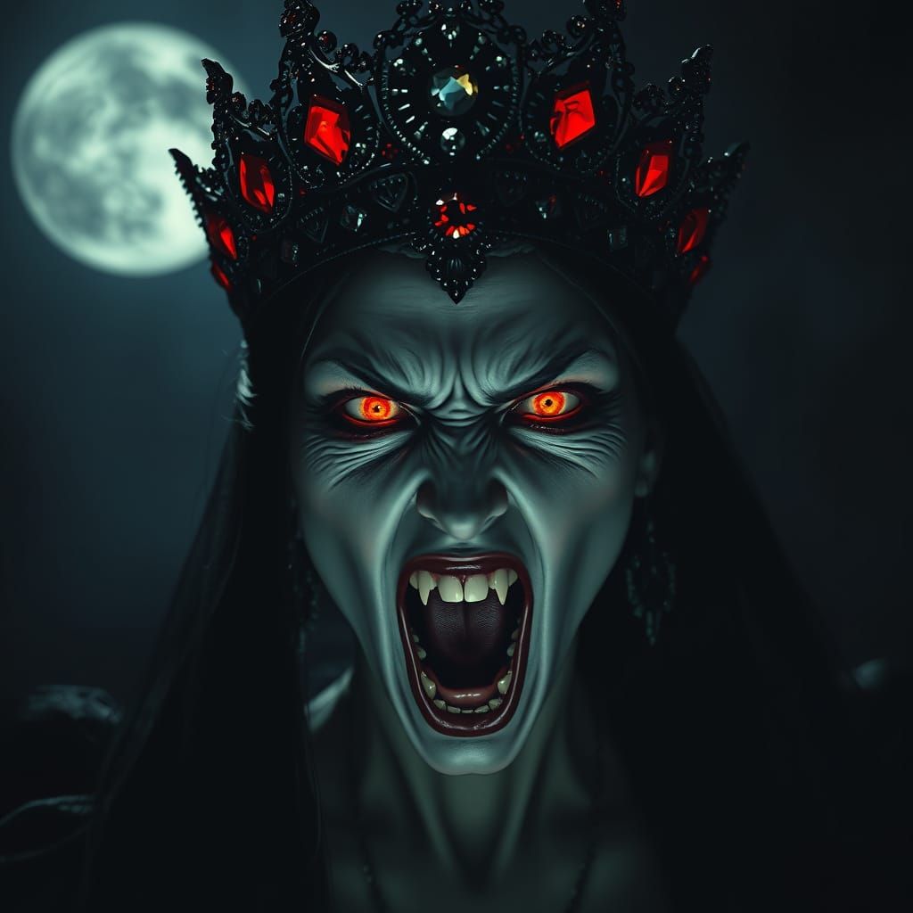 Vampire Queen in Fiery Rage, Dark Gothic Romance - AI Art