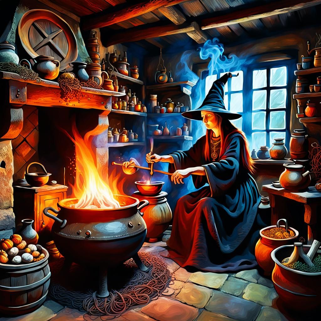 Medieval witch in her lair - AI Generated Artwork - NightCafe Creator