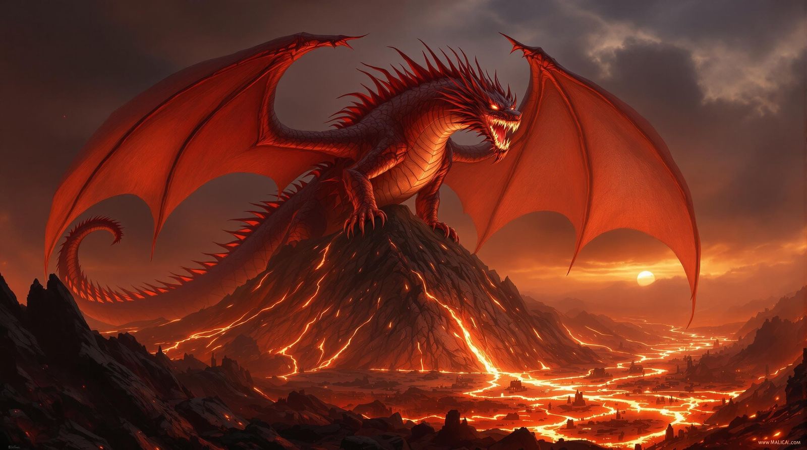 Epic Red Wyrm Dominates a Scorched Landscape in Da... - AI Art