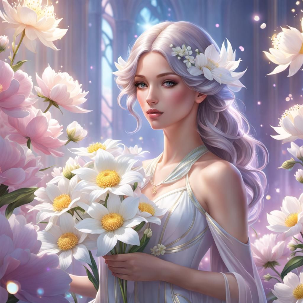 Pastel Lady & Pastel Flowers - AI Generated Artwork - NightCafe Creator
