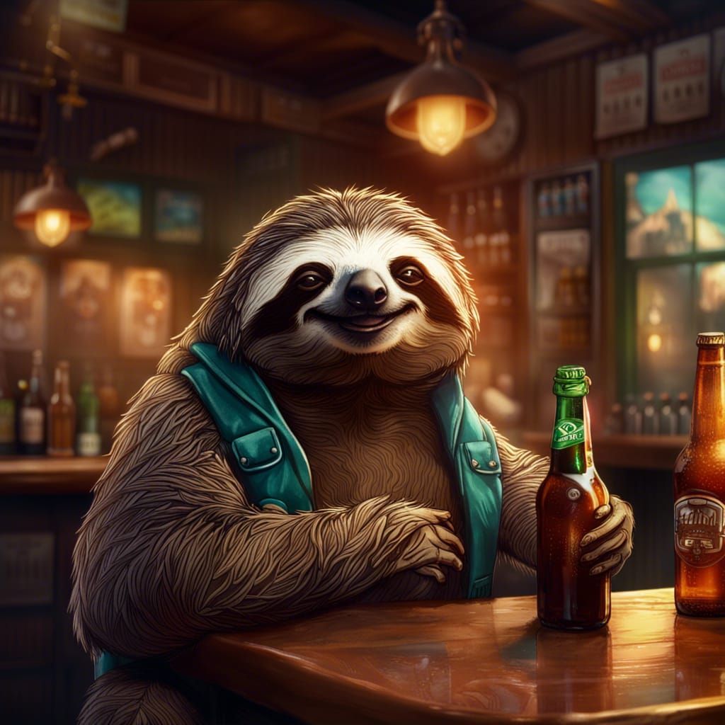 Sloth drinking at a bar - AI Generated Artwork - NightCafe Creator