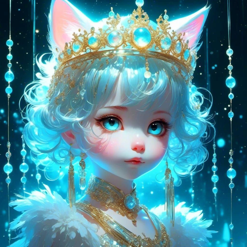 adorable_cute_ _cub wearing opalescent tiara, silver tassels on ...