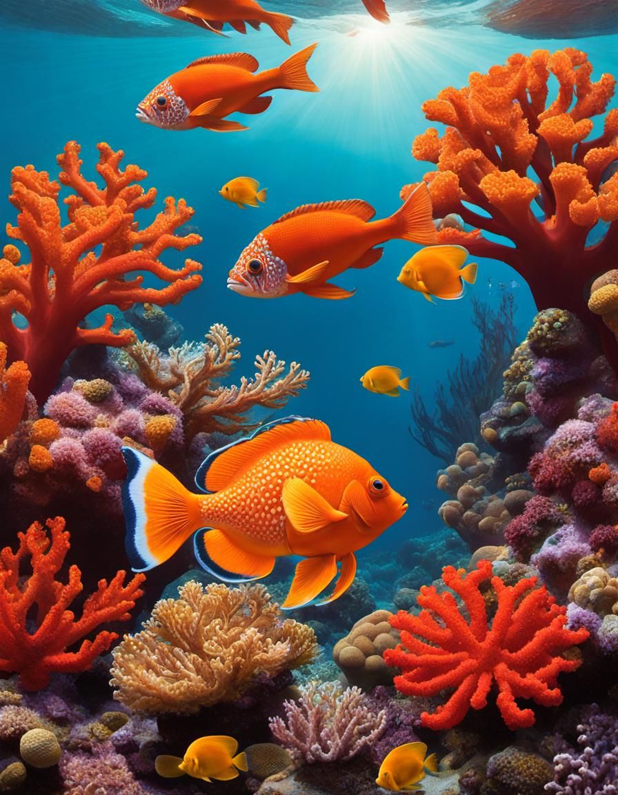 Orange Fish and Coral - AI Generated Artwork - NightCafe Creator