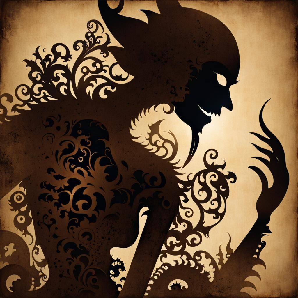Grotesque Wayang kulit shadow Fractal silhouette Vorticisim Monster of ...