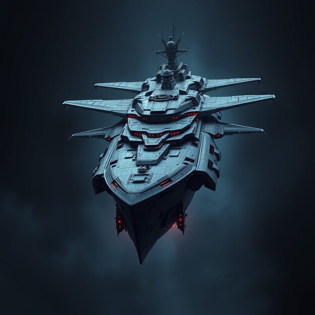 Mass Shadow Courier: Dark, Ominous Space Freighter... - AI Art