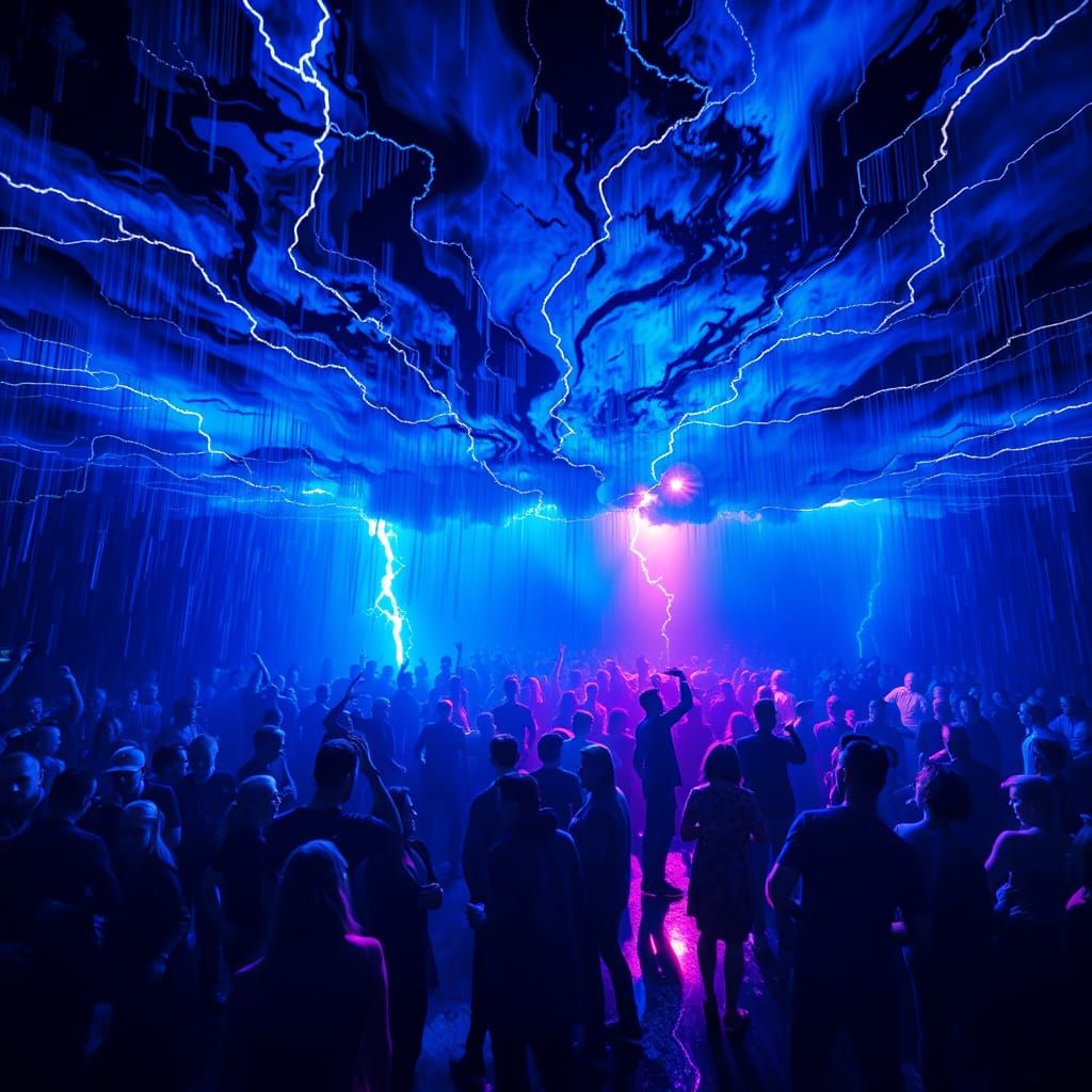 Electric Storm Disco Floor in Futuristic Neon - AI Art