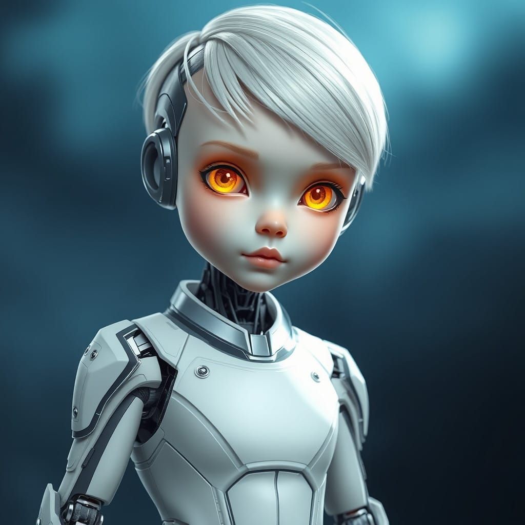 A hyperrealistic full body portrait of beautiful robot child with ...