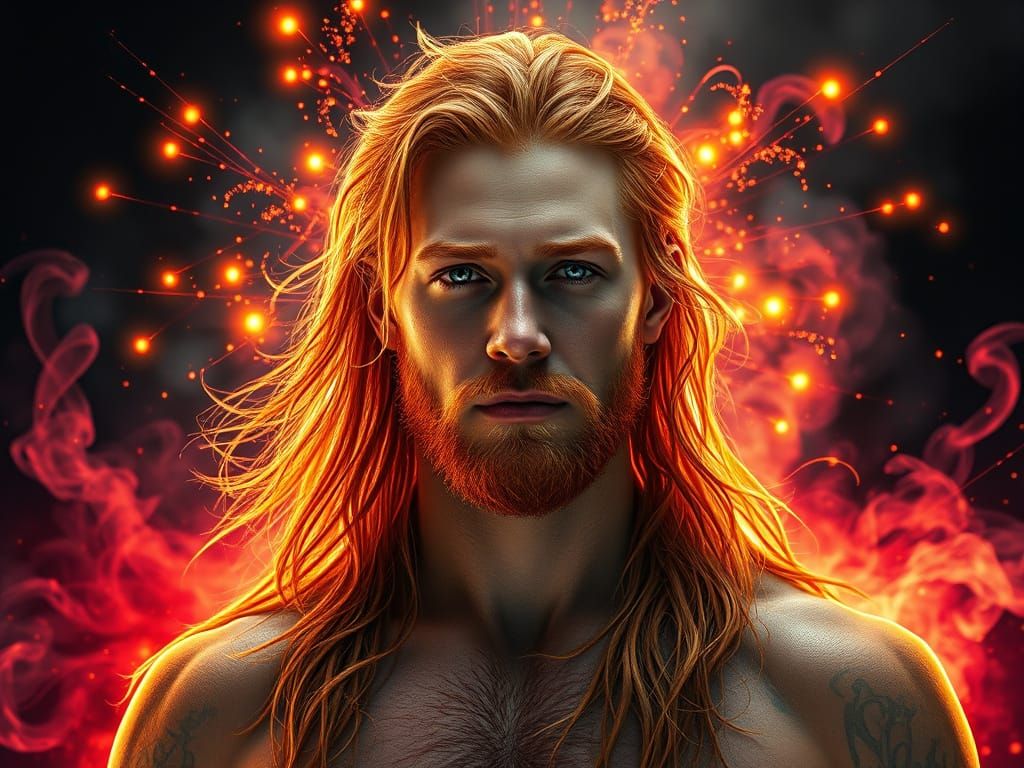 Stunningly Handsome Muscular Ginger Man with Fiery... - AI Art