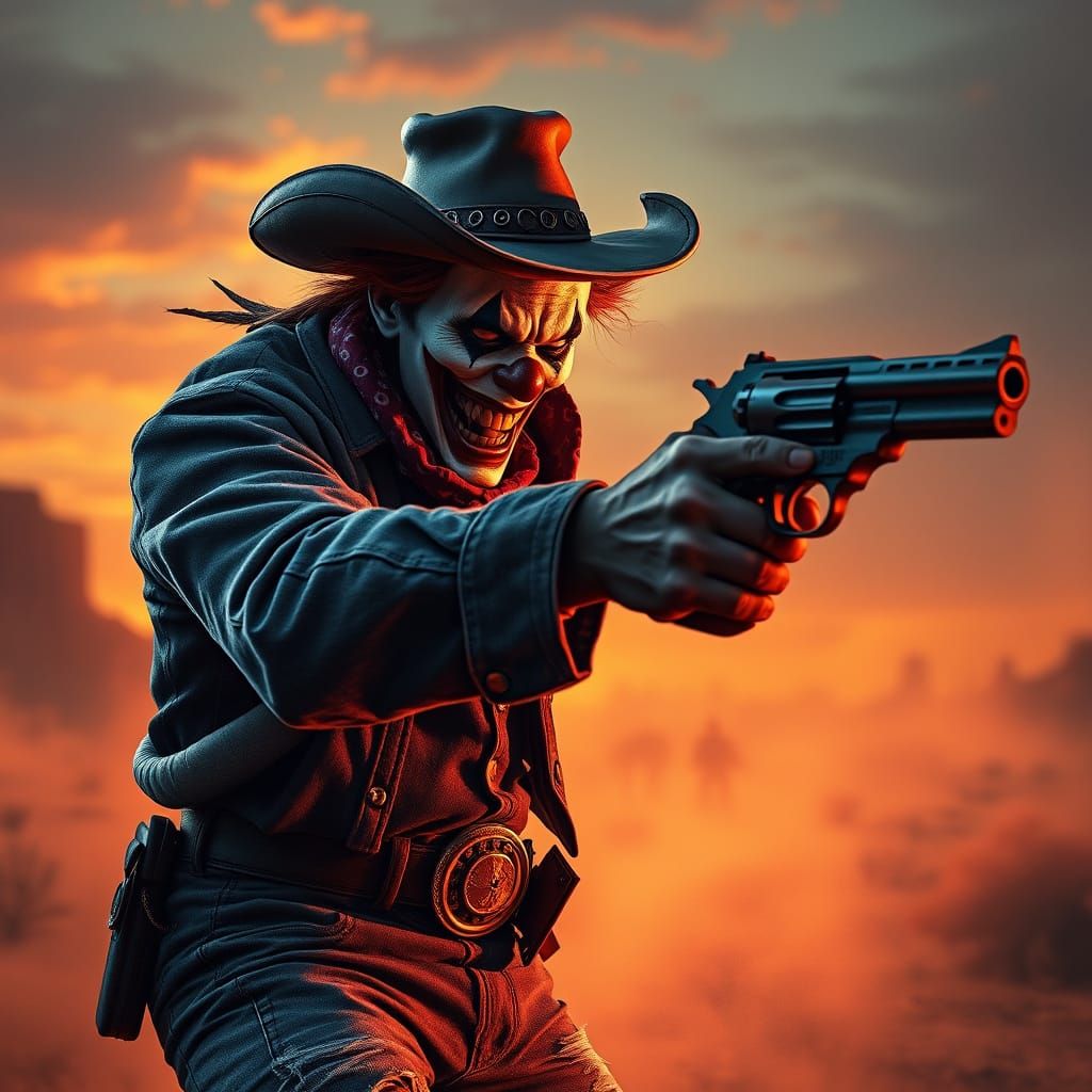 Trigger Happy Evil Clown Cowboy - Evil Clown Cowboy in Dysto...