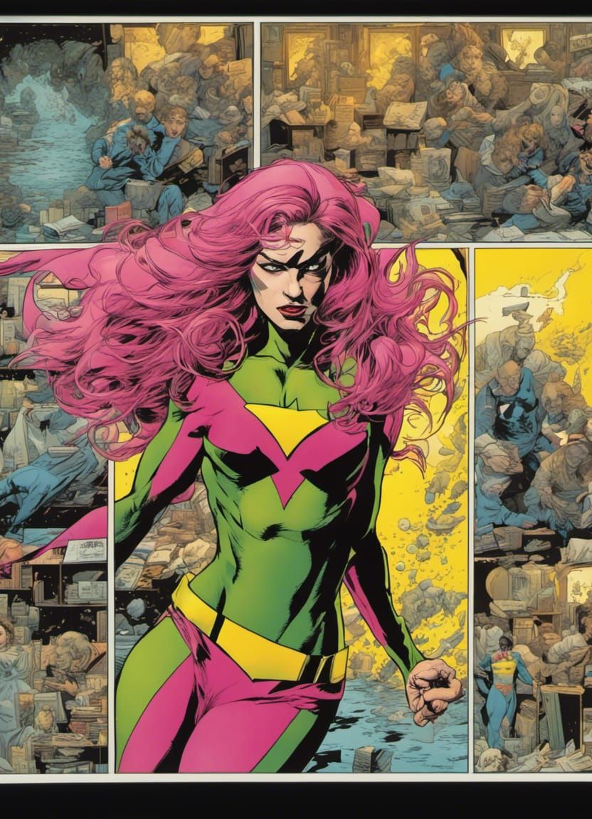 Stylized comic book page framed layout with multiple image boxes ...