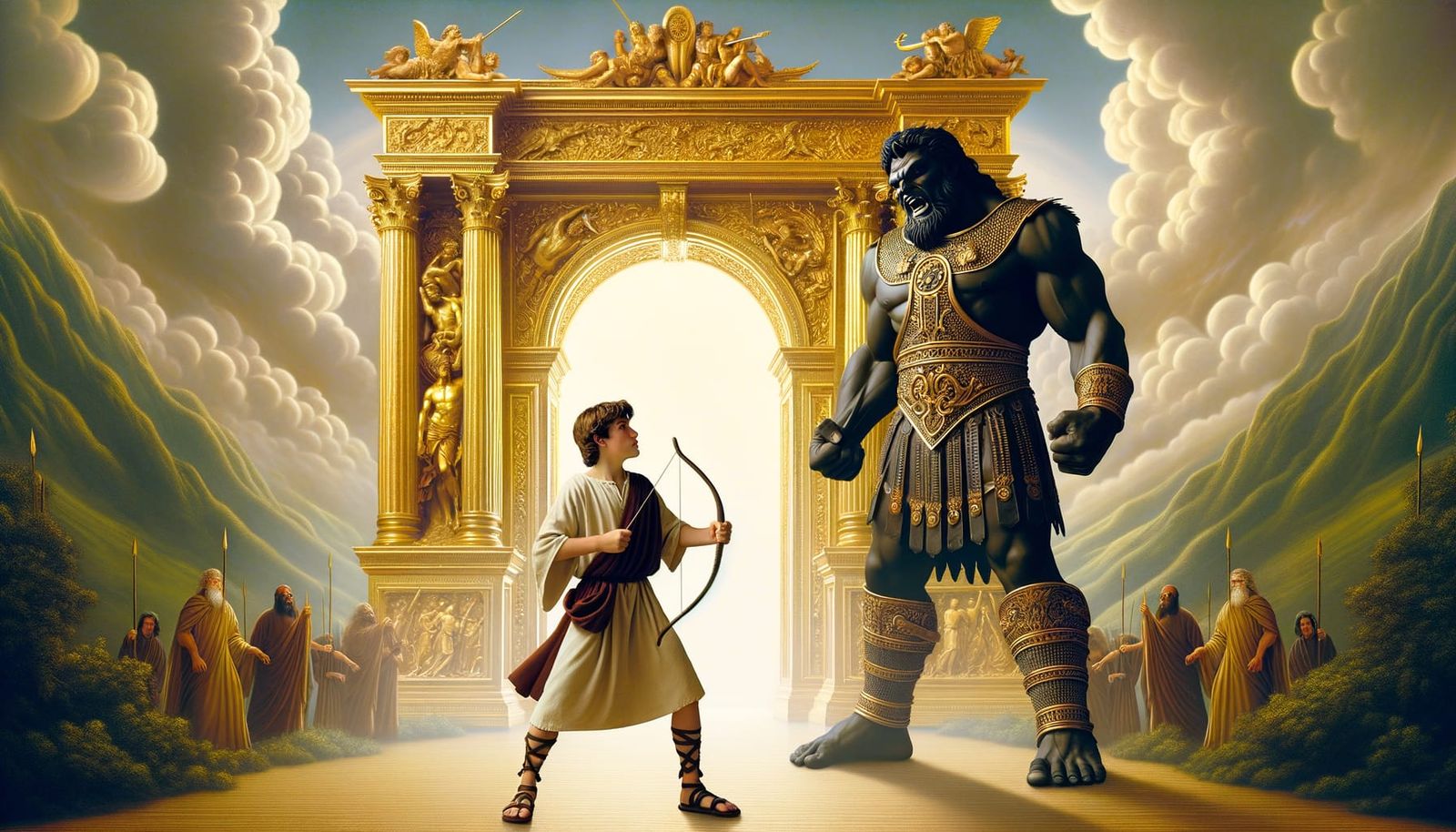 David vs Goliath at the Gates of Heaven in Classic... - AI Art