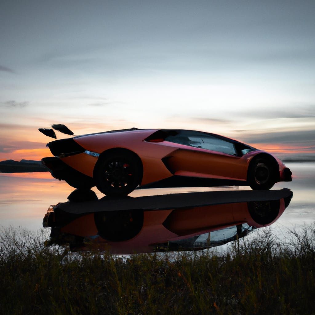 cool sunset with a Lamborghini - AI Generated Artwork - NightCafe Creator