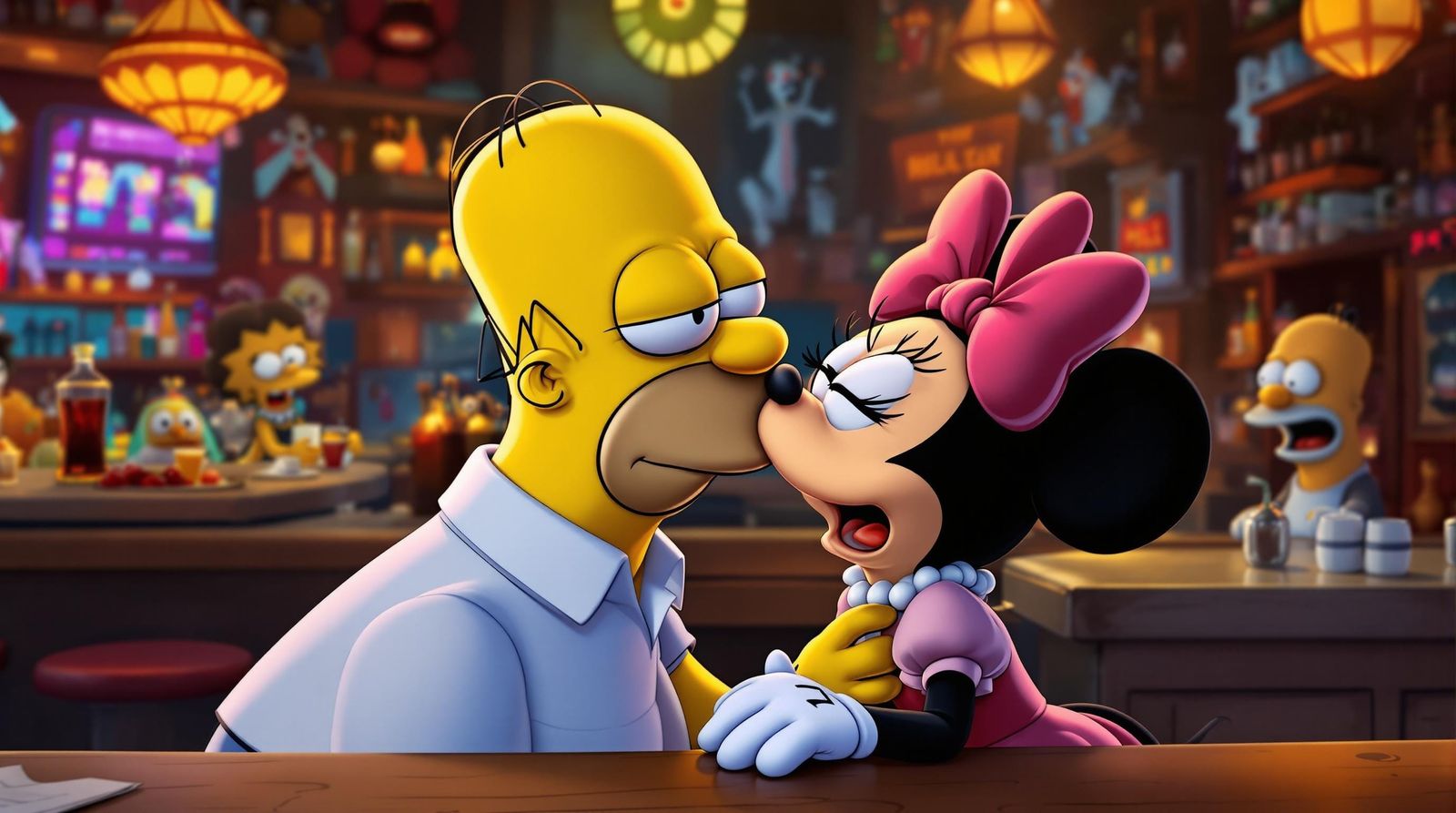 Homer Simpson and Minnie Mouse Share a Romantic Mo... - AI Art