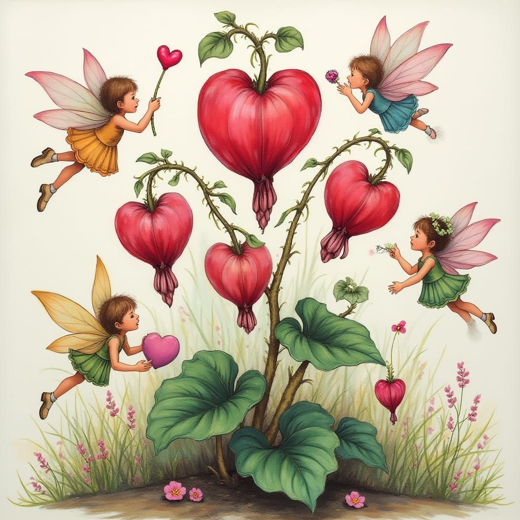 Whimsical Fairies Dancing Amidst Bleeding Heart Bl... - AI Art