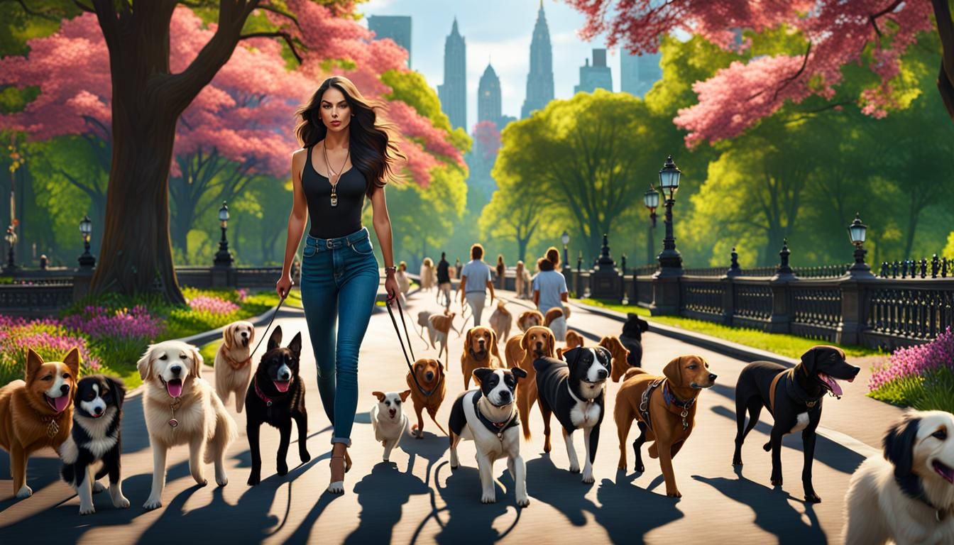 A rebellious attractive dog walker ignores the limit on dogs in central ...