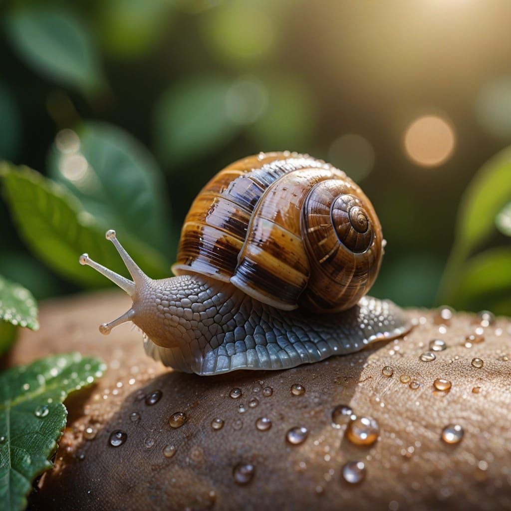 Cute Snail Slithers on Arm in Macro Photography - AI Art