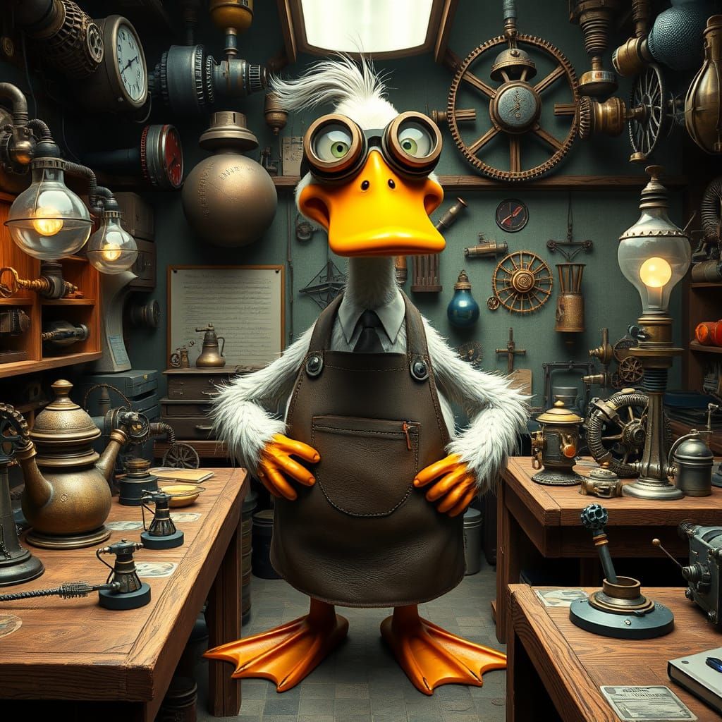 Steampunk Duck Inventor in Claymation Style - AI Art