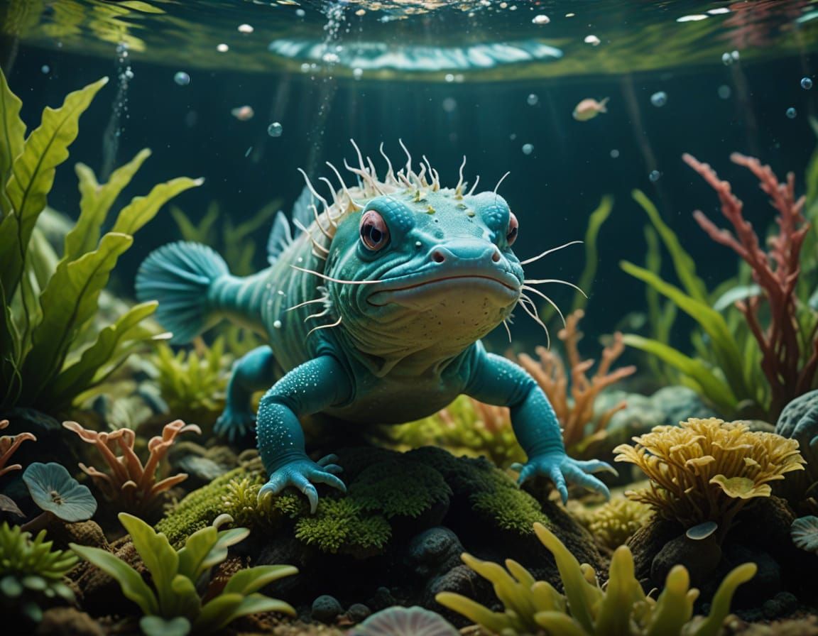 A whimsical photograph of a unique axolotl
