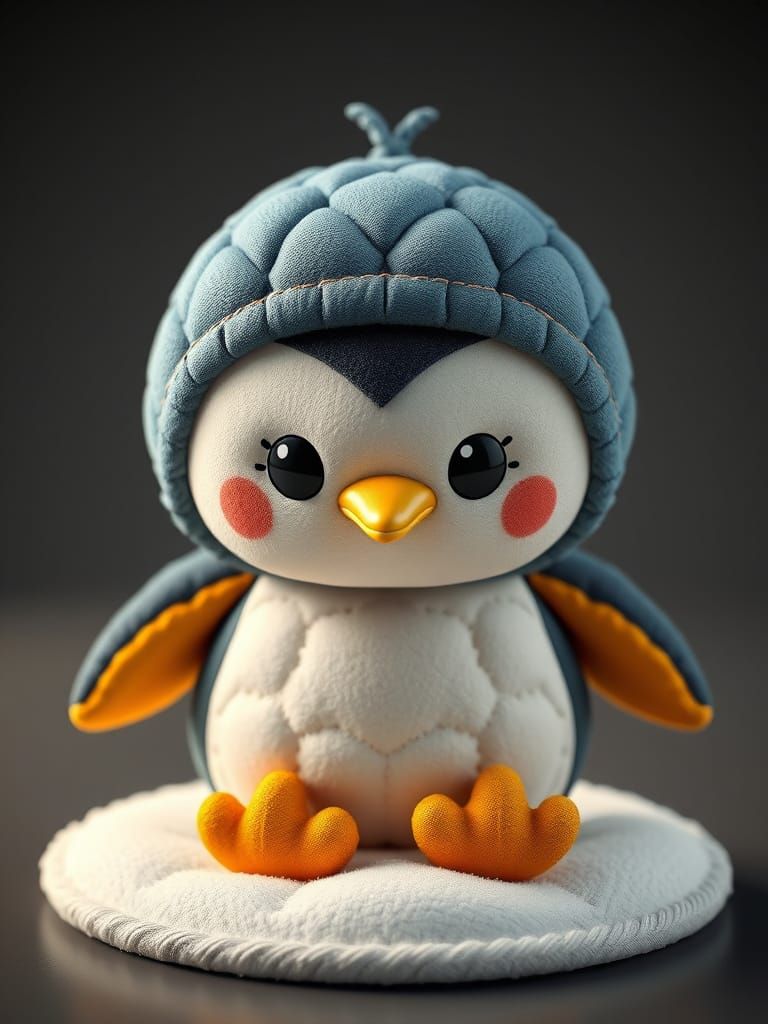 Chibi Penguin in Whimsical Quilted Art Style - AI Art