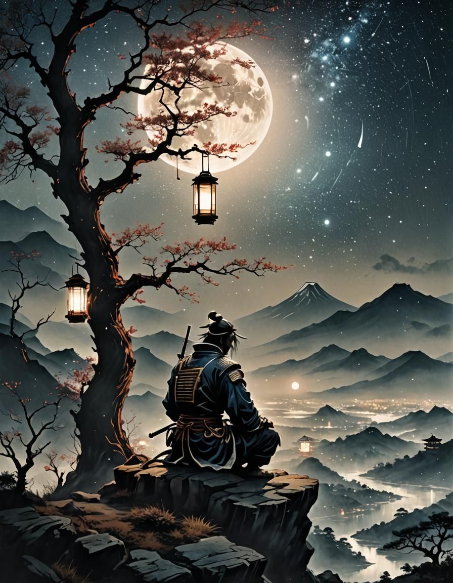 Full moon samurai - AI Generated Artwork - NightCafe Creator