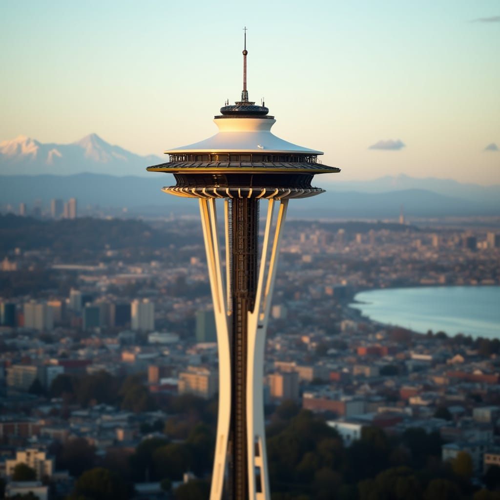 Seattle Space Needle Aerial View in Ultra-Realisti... - AI Art