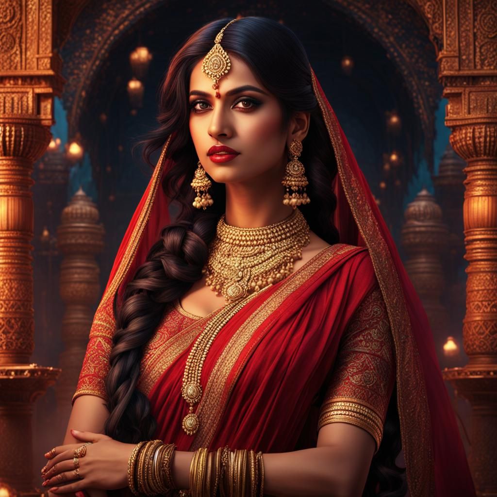 Indian women in saari, long hairstyles with big tree - AI Generated ...