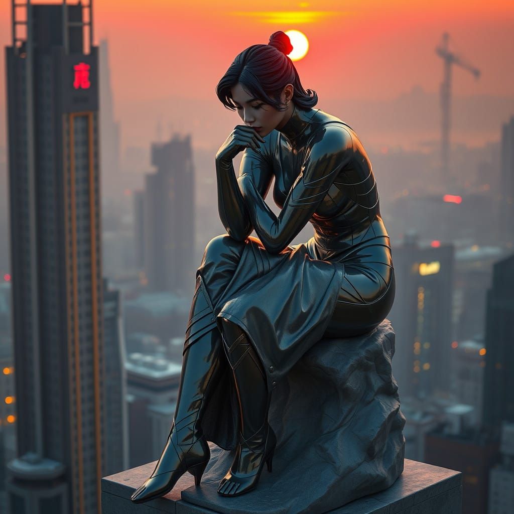 indpiration of "The Thinker" sculpture by Rodin. Show a real life ...