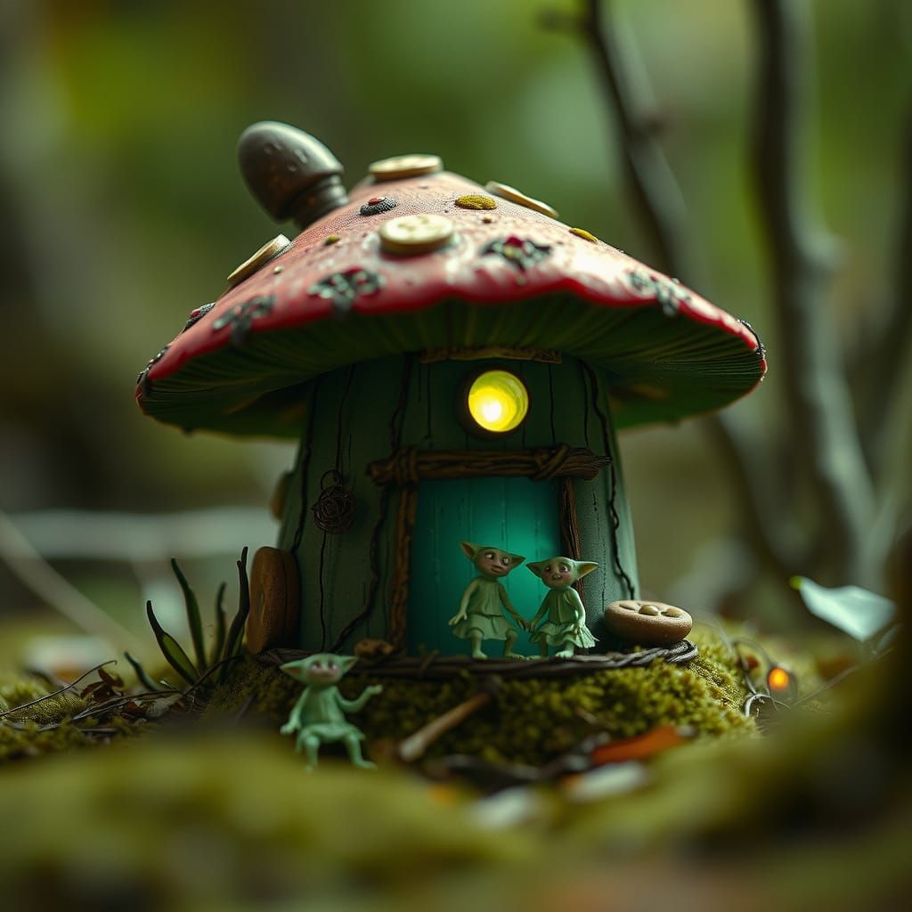 Dark Fantasy Sprite Family in a Creepy Mushroom Ho... - AI Art