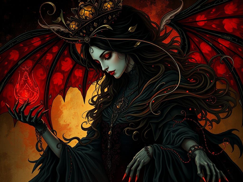 Dark Energy Vampire Banshee Queen in Jugendstil St... - AI Art