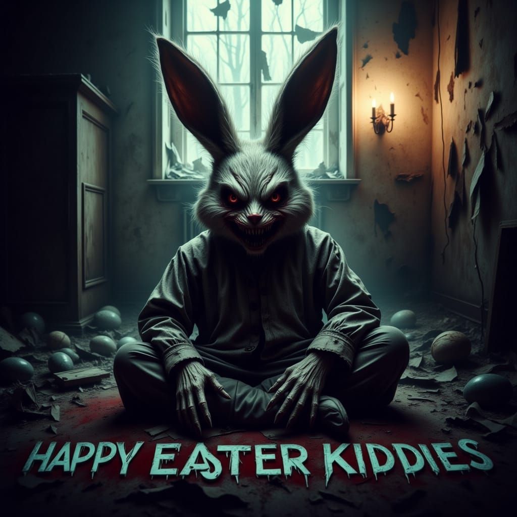 Twisted Easter Bunny in a Haunting, Dilapidated La... - AI Art