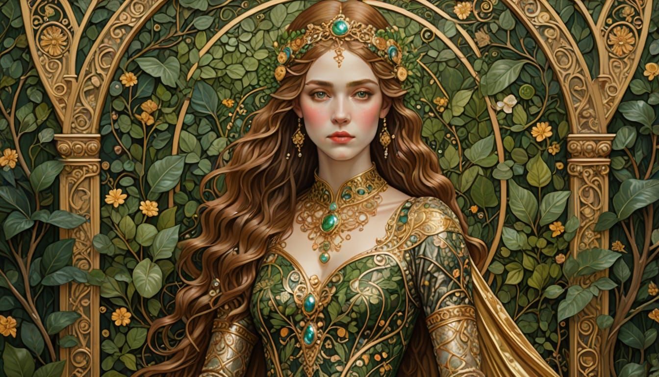Ethereal Elven Princess in Golden Splendor - AI Art