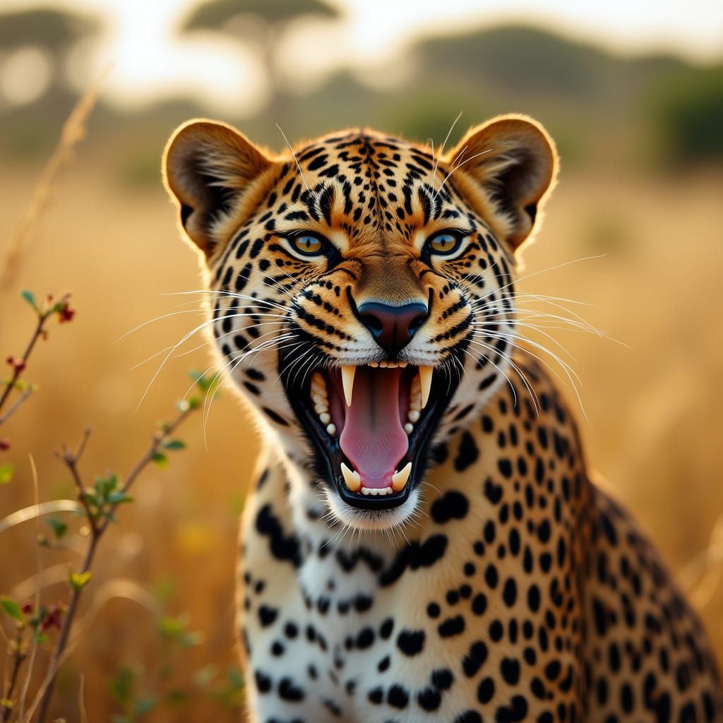 a smiling leopard, photography - Surreal Savannah Portrait o...