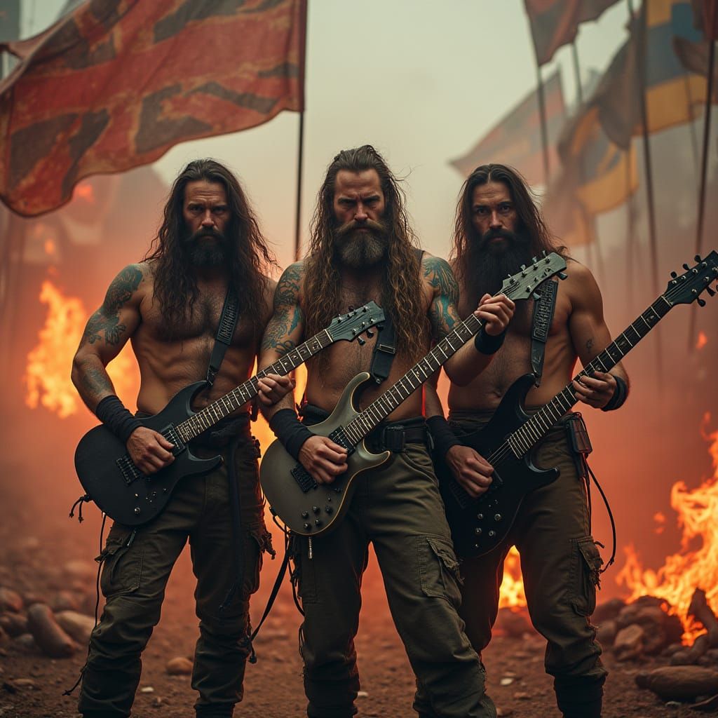Metal Musicians Unleash Ferocity in a Hellish, Smo... - AI Art