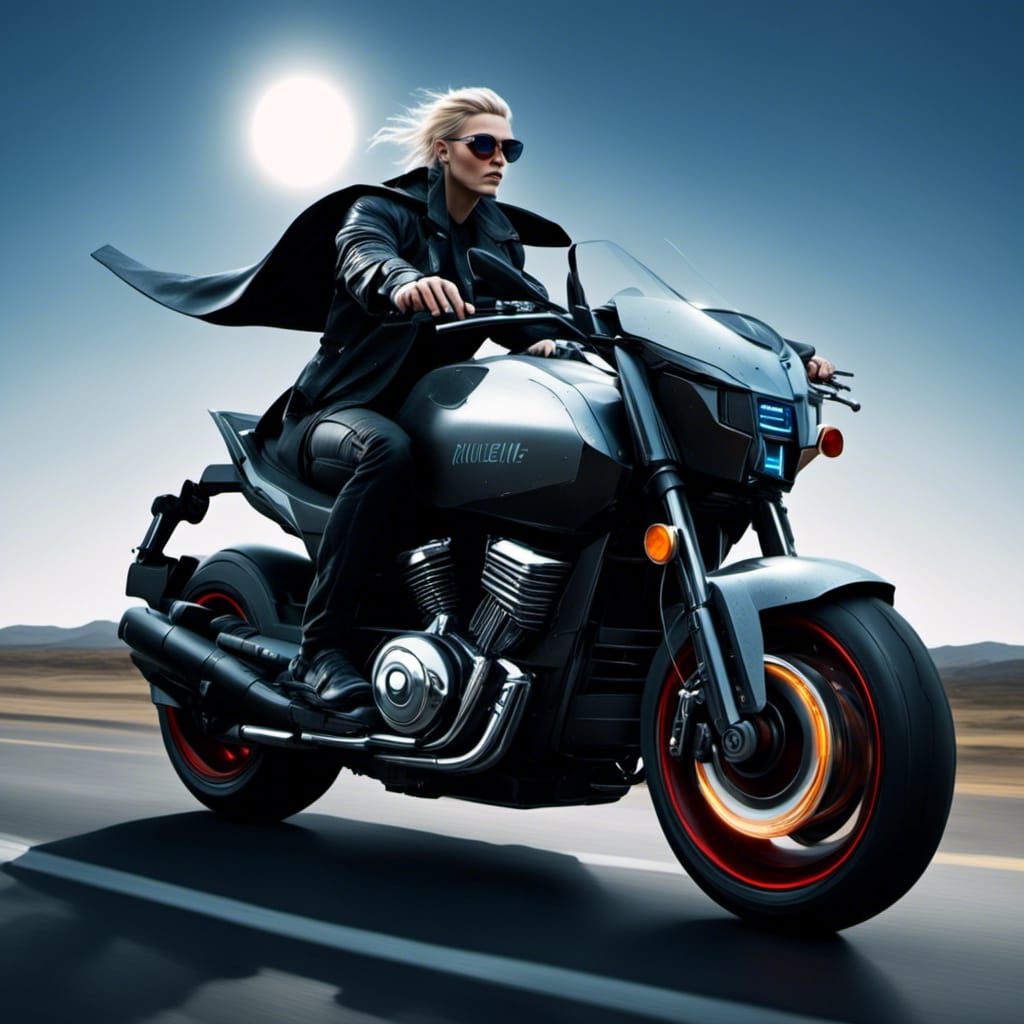 A wizard riding a futuristic motorcycle. - AI Generated Artwork ...