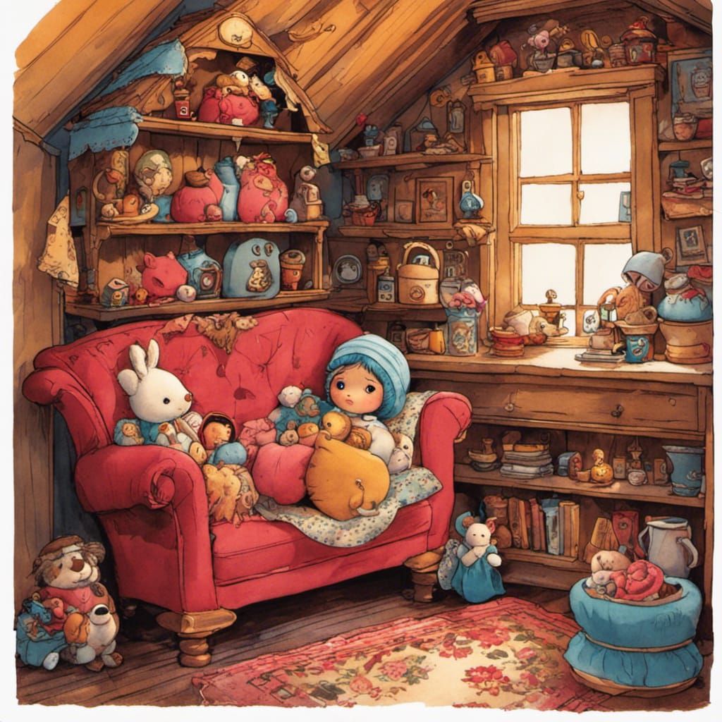 Precious Doll inside a cosy dollhouse by Skottie Young; warm, soft, detailed, cosy - AI ...