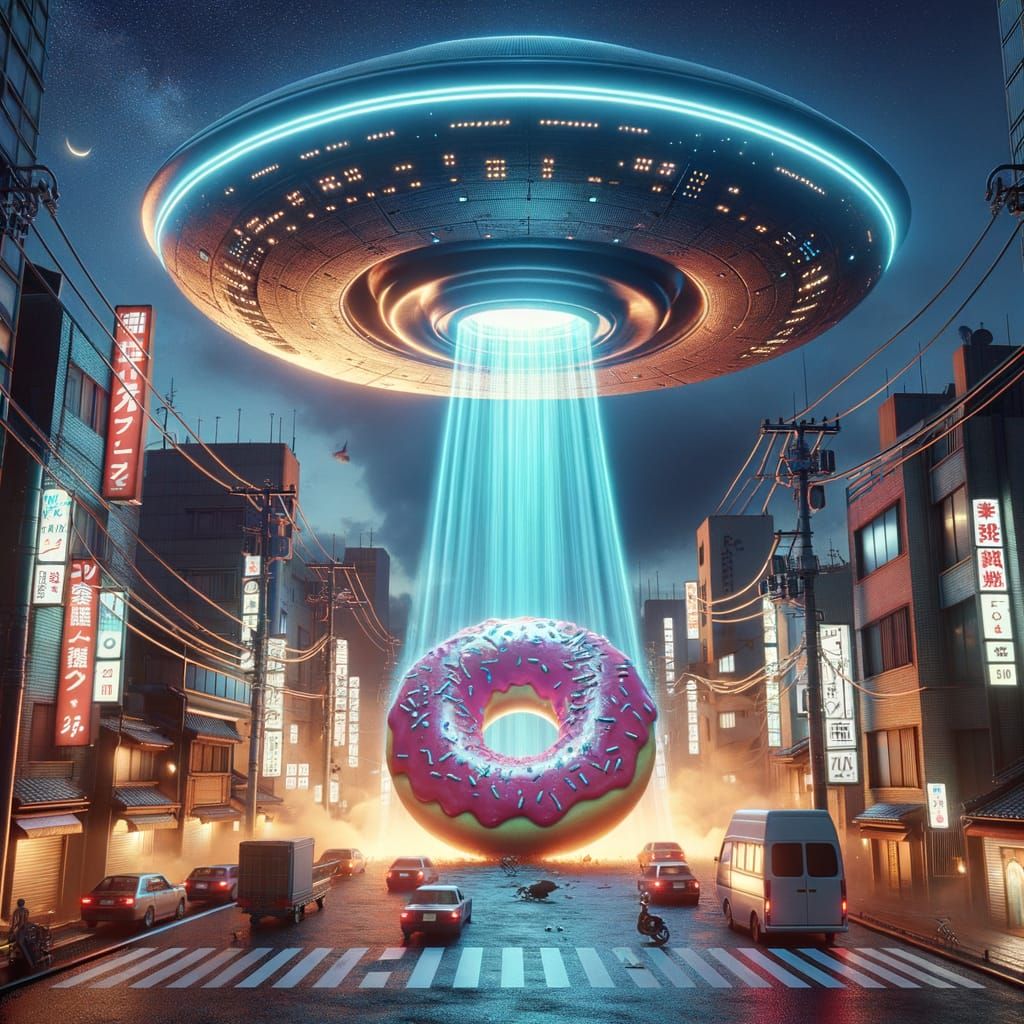 UFO abducting a Donut - AI Generated Artwork - NightCafe Creator