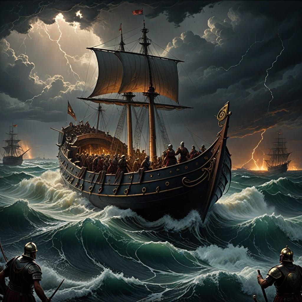 Ancient Roman Leader Julius Caesar Crosses Rubicon... - AI Art