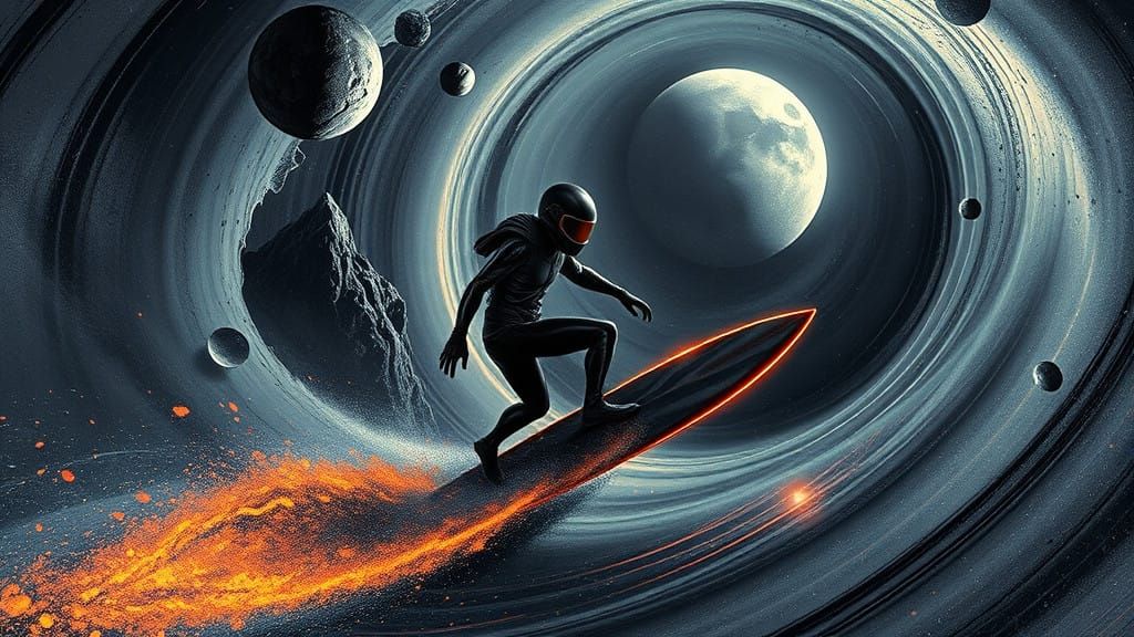 Cosmic Surfer Rides the Iridescent Pipeline - AI Art