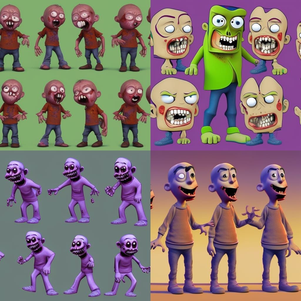 walking zombie, cartoon style multi-view character sheet - AI Generated ...