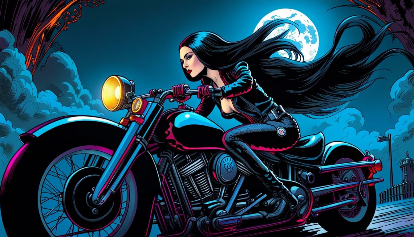 Goth vampire biker girl - AI Generated Artwork - NightCafe Creator